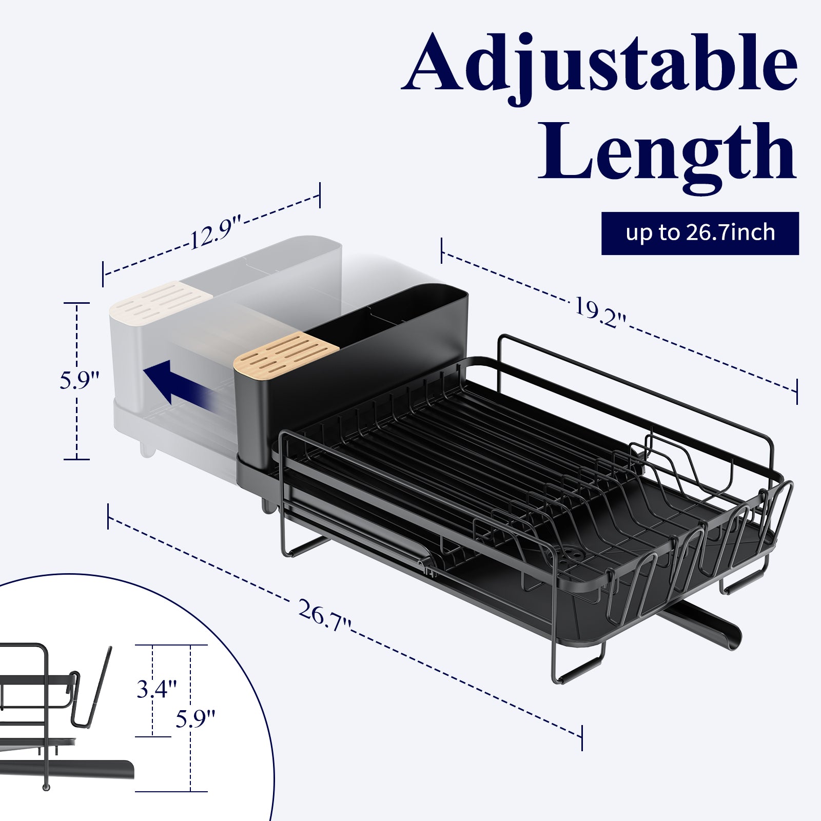 Kitsure Large Dish Drying Rack - Extendable Dish Rack